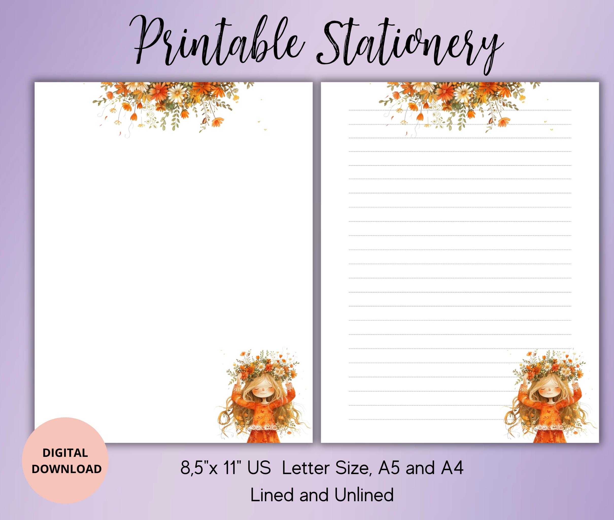 Girl With Flower Printable Stationery-cure Girl Writing Paper Set ...