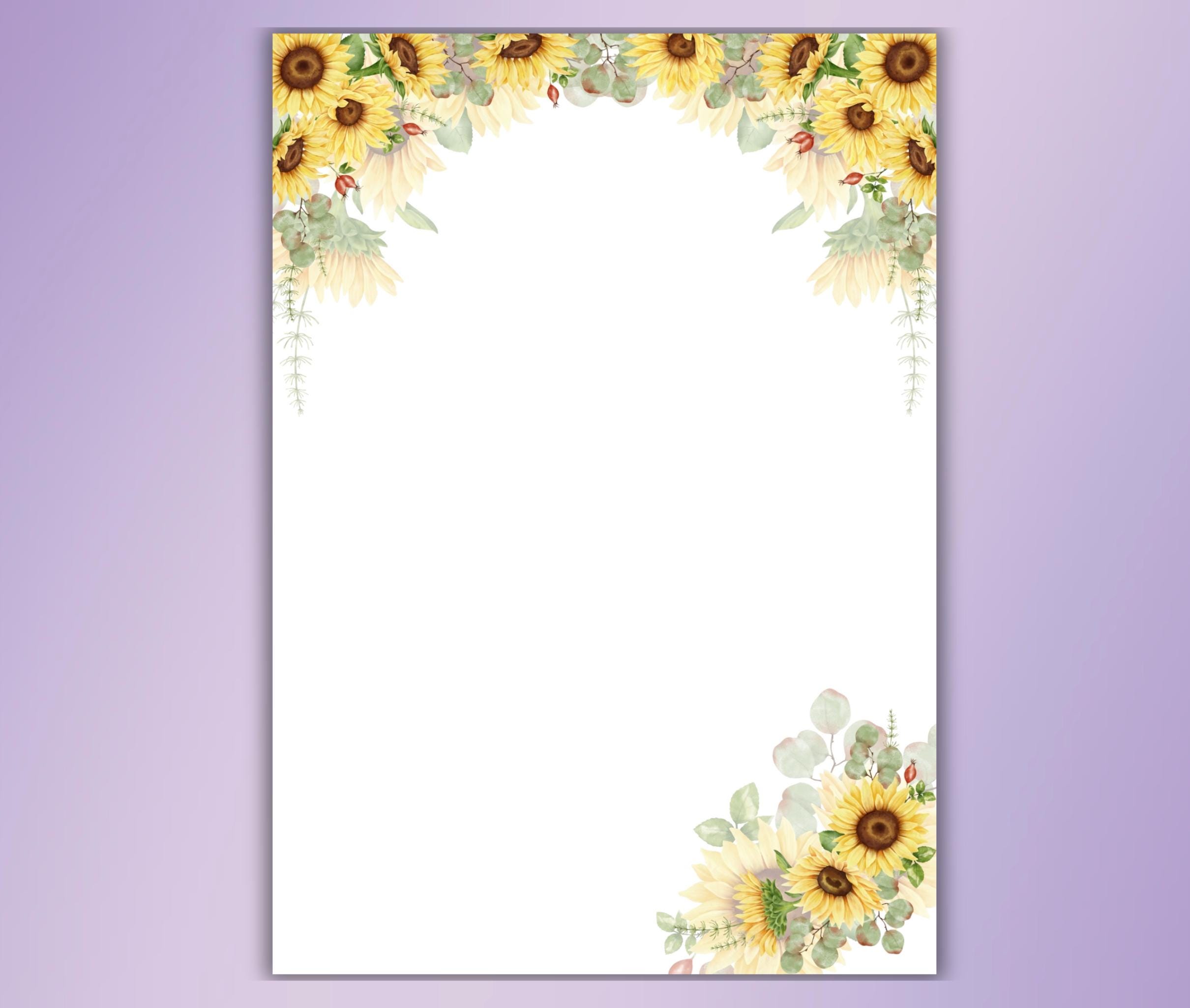 Sunflower Printable Stationery,digital Download,printable Writing Paper ...