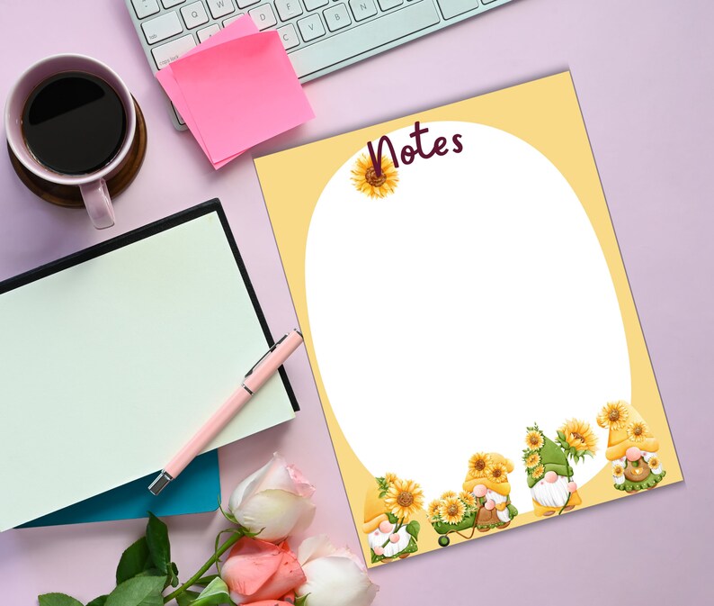 Gnome Printable Notes-printable Gnome Stationary-sunflowers Printable ...