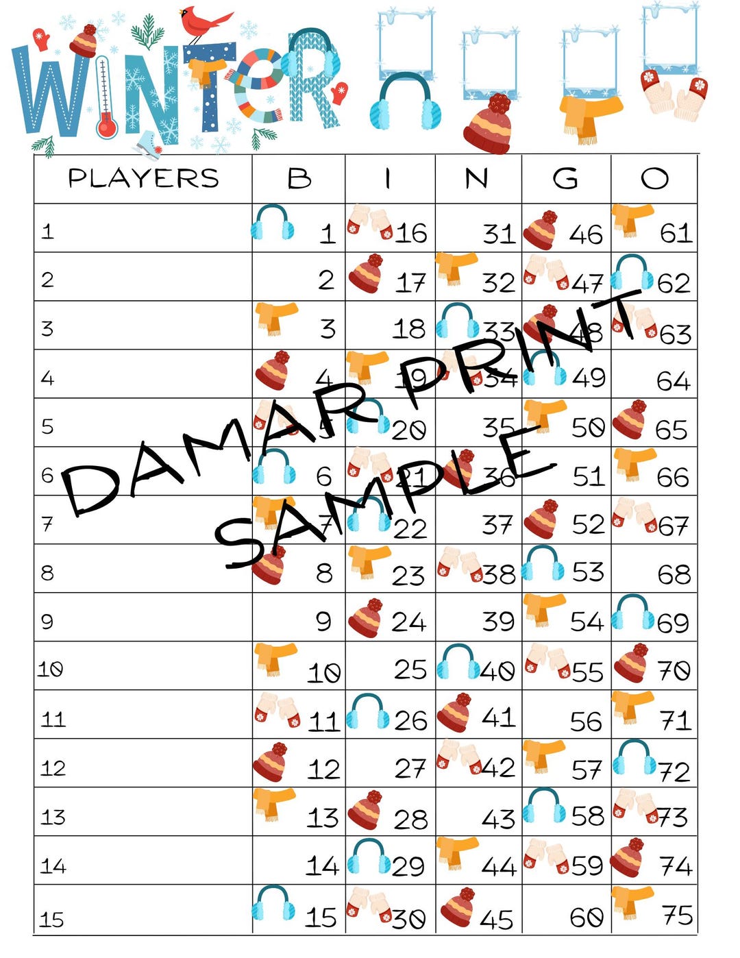 Winter Bingo Boards - Instant Download -winter Printable Bingo Boards ...