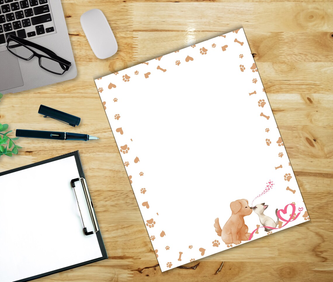 Cat and Dog Printable Writing Paper Set Unlined Lined A5/A4/US Letter ...