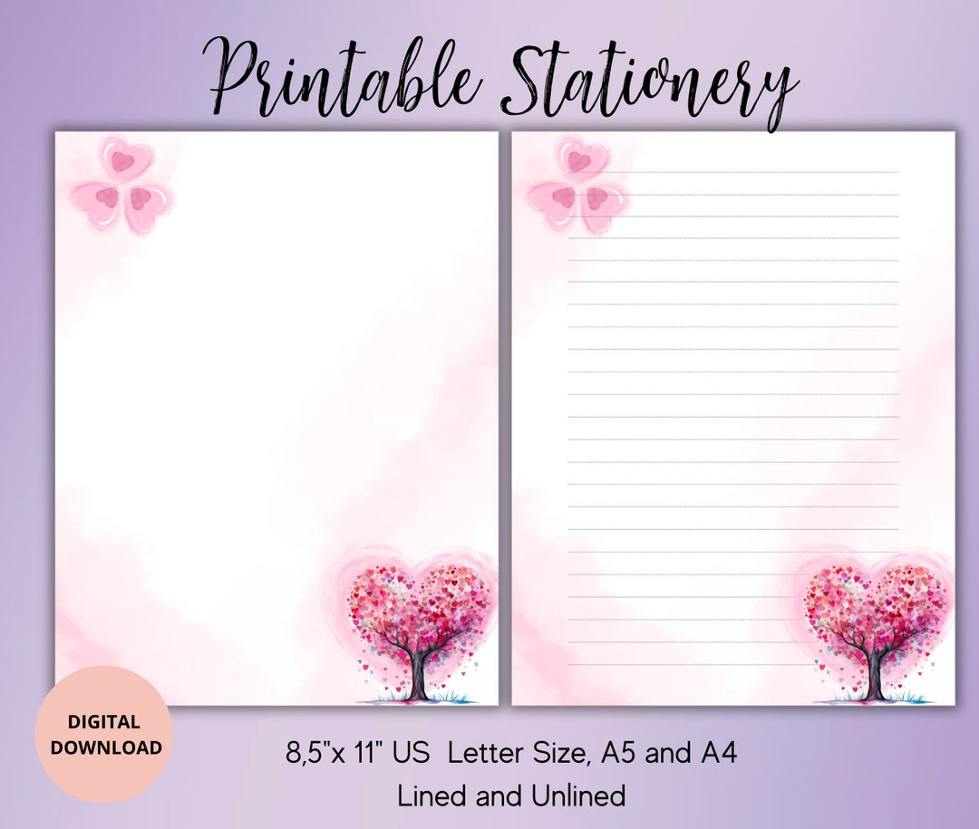 Love Tree Printable Stationery-valentine Heart Print Writing Paper A4 ...