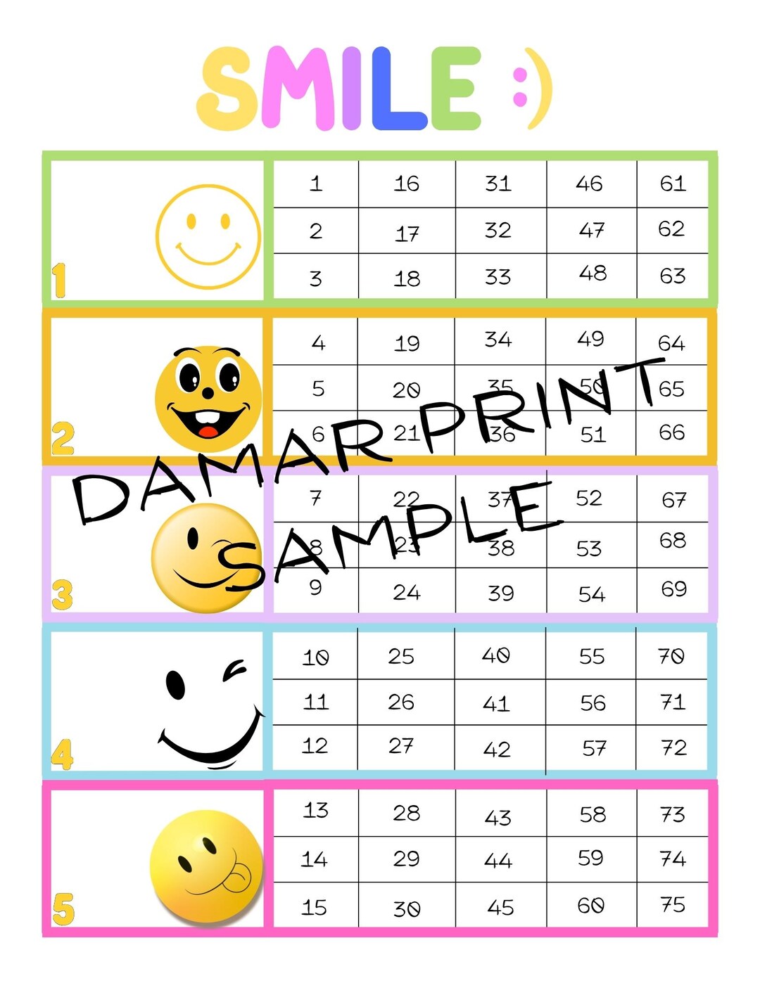 Smile Printable Bingo Boards-instant Download -funny Bingo Boards ...