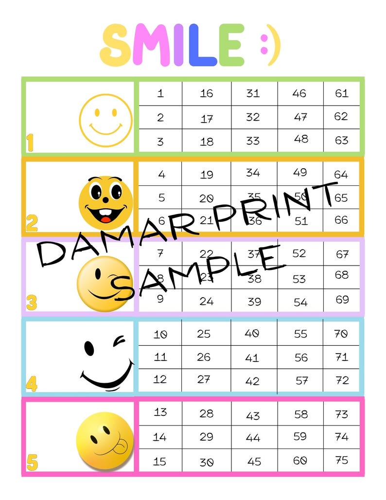 Smile Printable Bingo Boards-instant Download -funny Bingo Boards ...