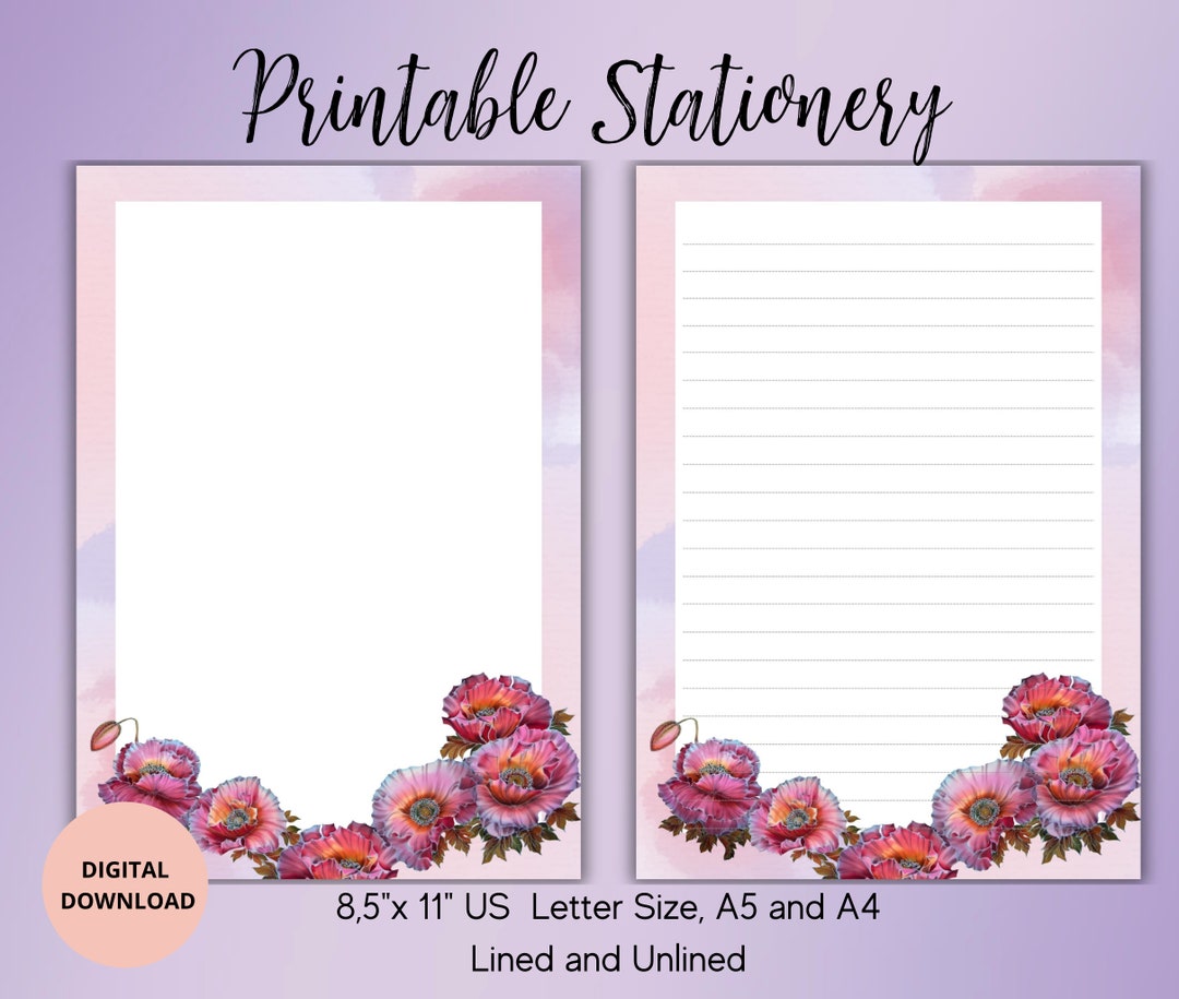 Poppy Flower Printable Stationery-digital Download Winter Flower ...