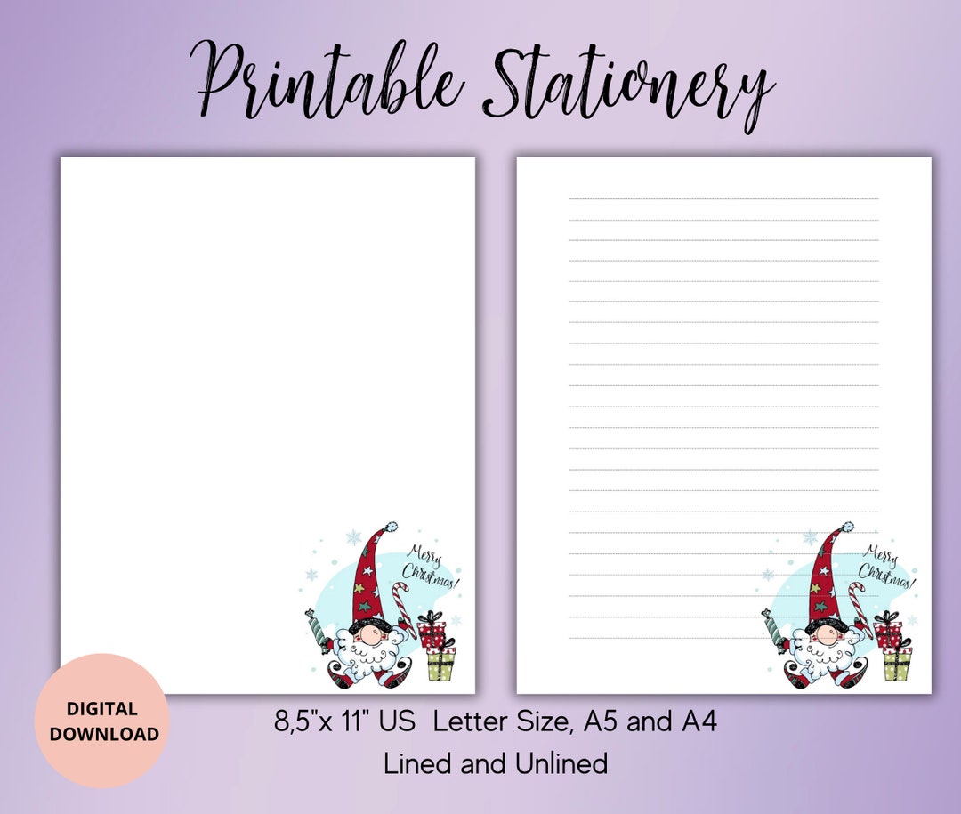 Christmas Gnome Printable Stationery,christmas Stationary Holiday ...