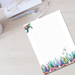 Turtle Sea Writing Set ,marine Printable Stationery,watercolor Writing ...