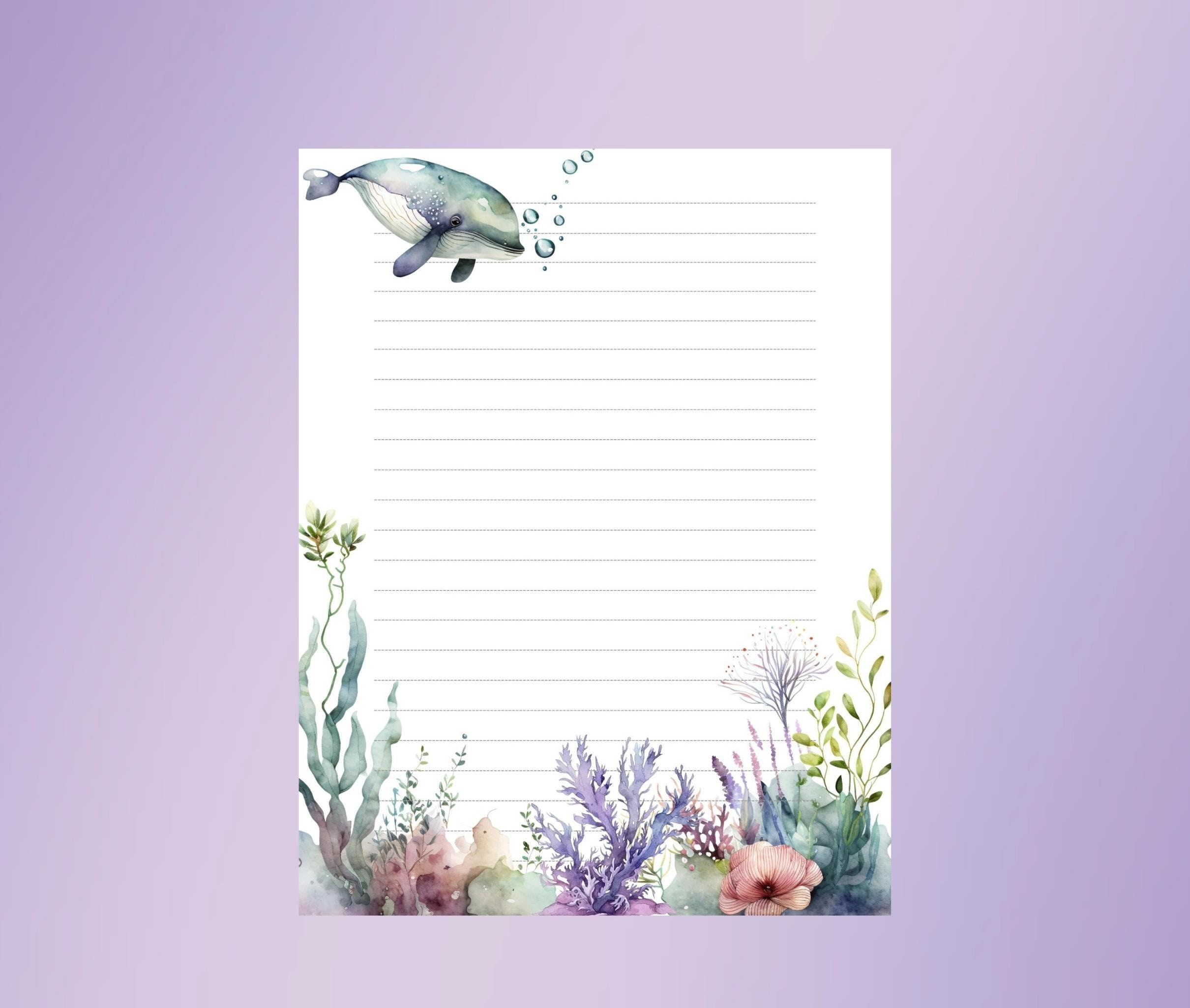 Marine Printable Stationery-whale Stationery-ocean Writing Set-watercolor Writing Paper A4/A5/US ...
