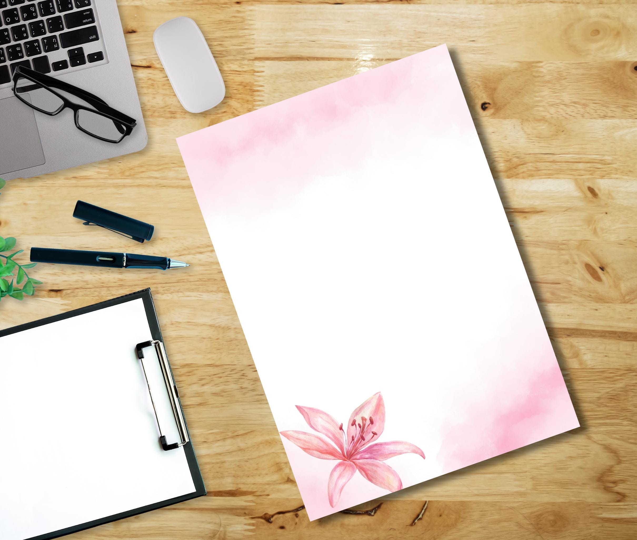 Pink Lily Printable Stationery-lily Writing Paper Set Lined Unlined A5 ...