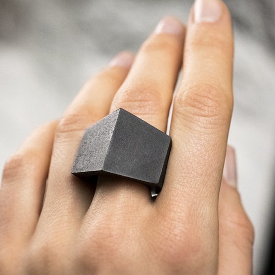 Wood Ring Big Black Ring Geometric Ring Statement Ring - Etsy