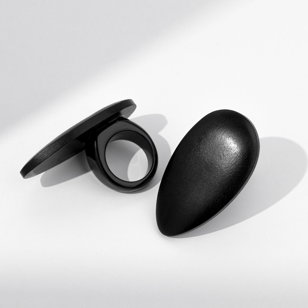 Wood Ring Big Black Ring Geometric Ring Statement Ring - Etsy