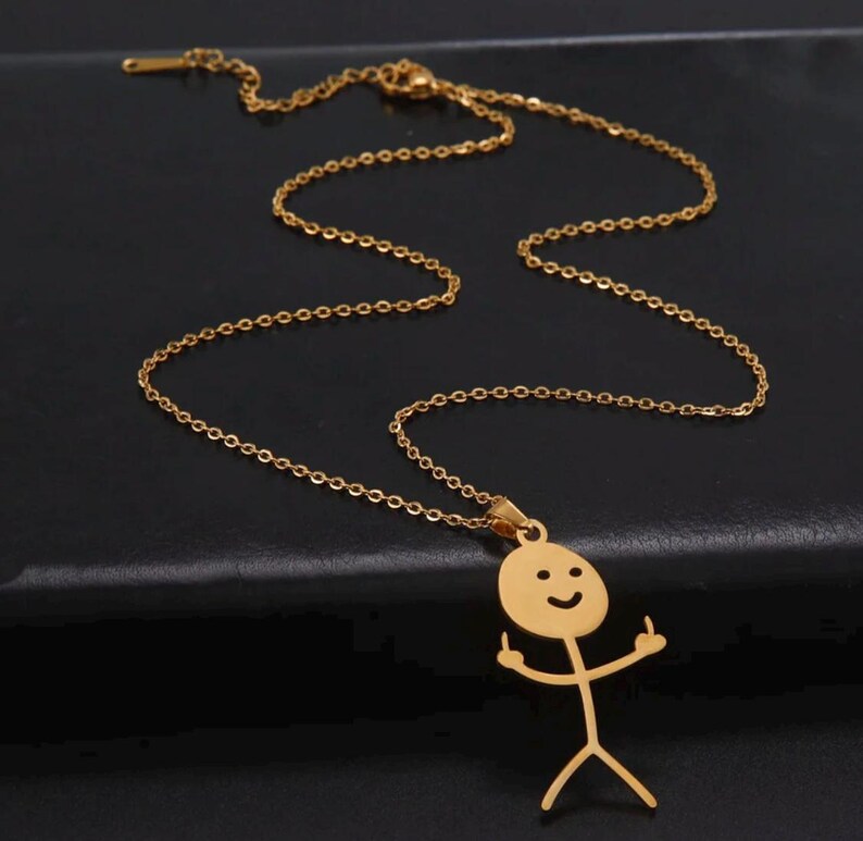 Funny Middle Finger Stick Man Necklace, Cartoon Doodle Necklace, Middle ...