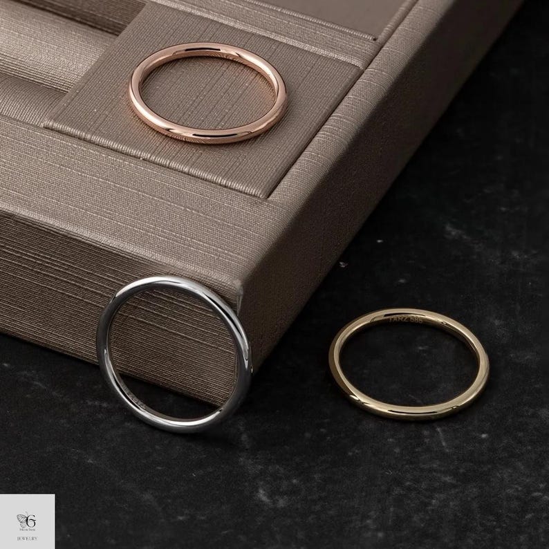 14K Solid Gold Wedding Bands, 1mm-2mm-3mm-4mm-5mm-6mm-8mm Promise Ring, Gift for Girlfriend ...