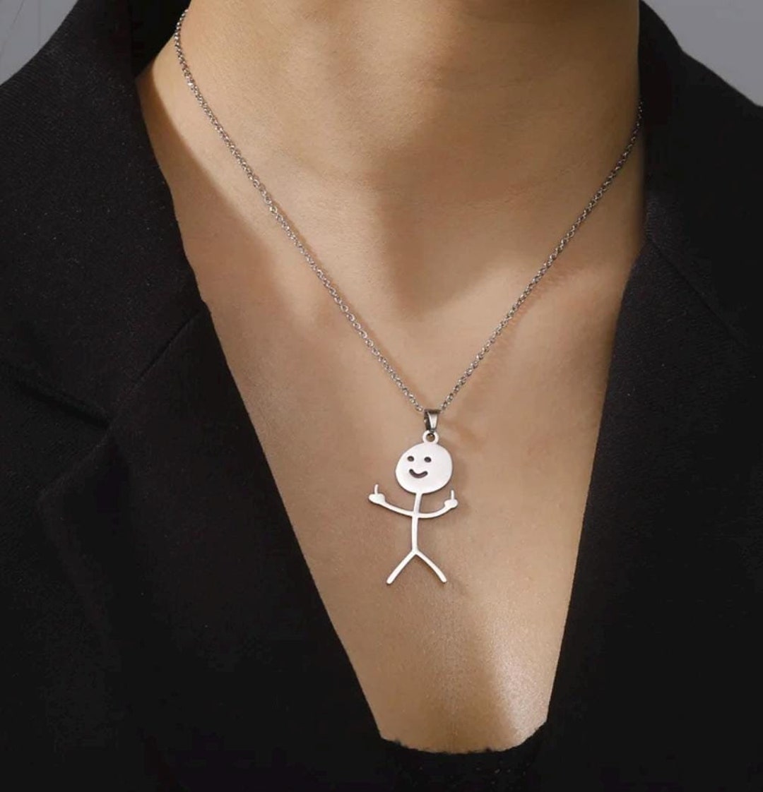 Funny Middle Finger Stick Man Necklace, Cartoon Doodle Necklace, Middle ...
