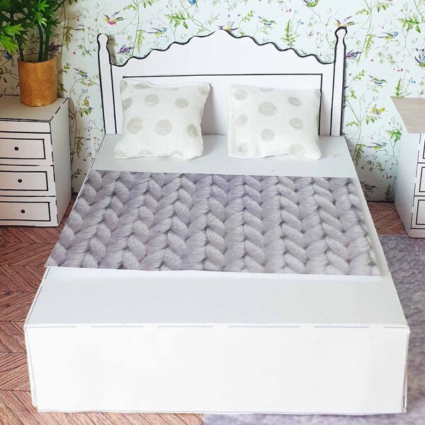 The White Toy Bed. Boho Dollhouse Furniture Diy Paper. Scale 1:14 ...