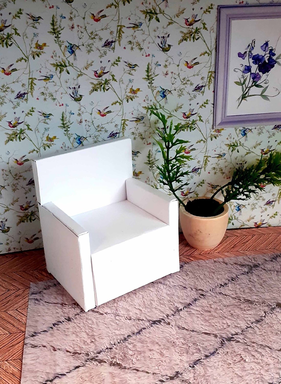 The White Toy Armchair. the Dollhouse Furniture Diy Paper. Scale 1:14 ...