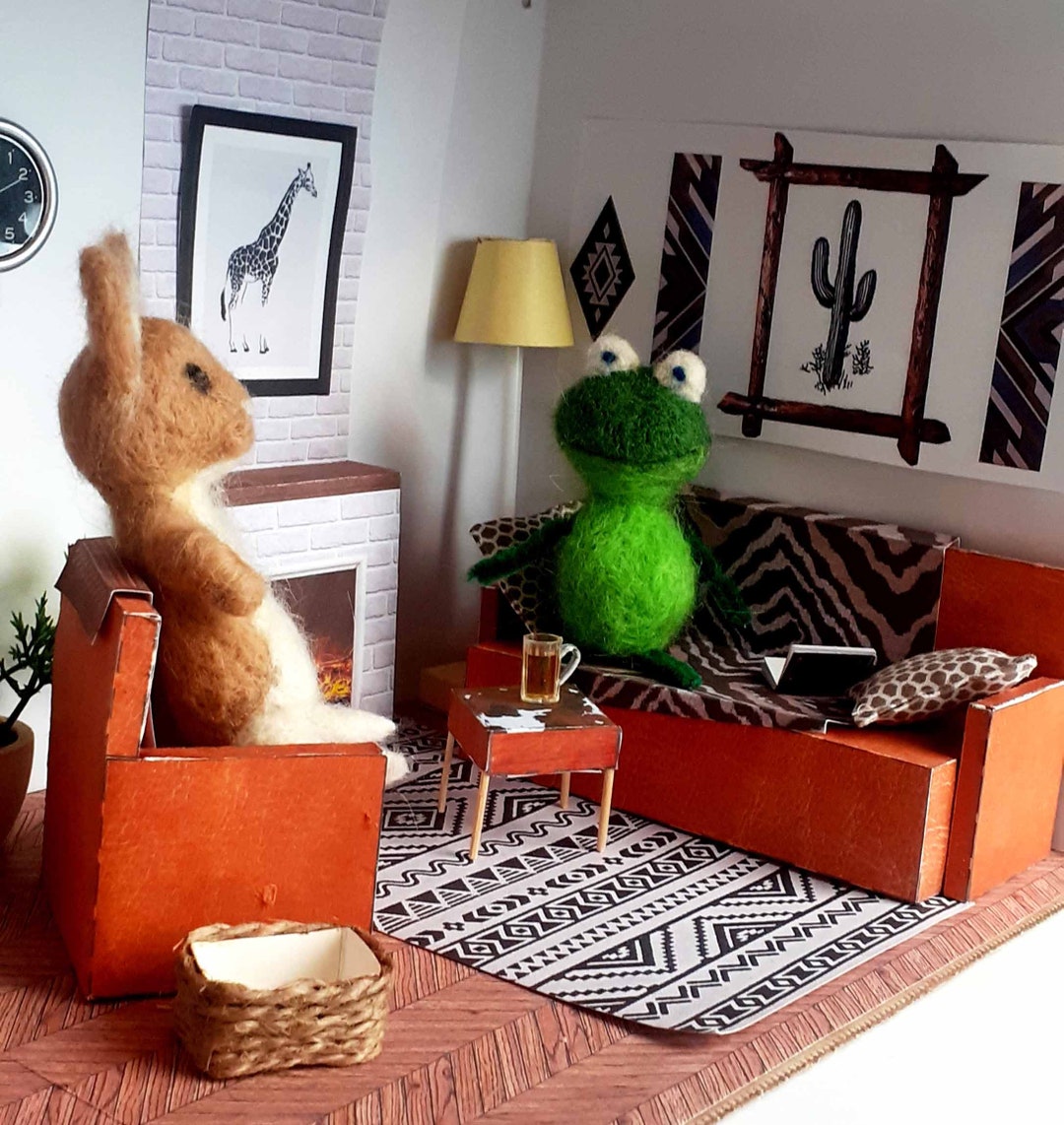 The Living Room. Boho Dollhouse Furniture Diy Paper. Scale 1:14 ...