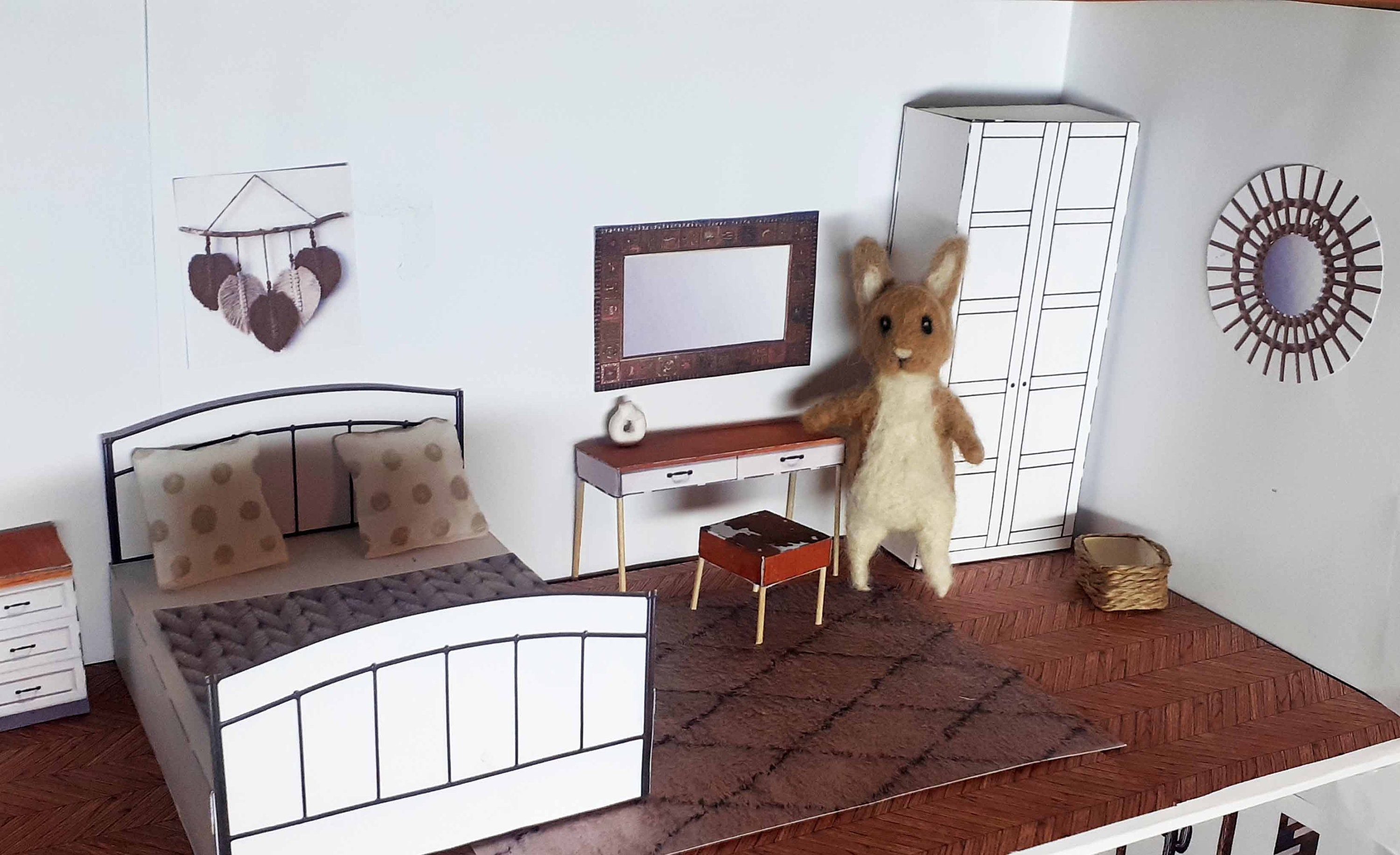 The White Toy Bed. Boho Dollhouse Furniture Diy Paper. Scale 1:14 ...