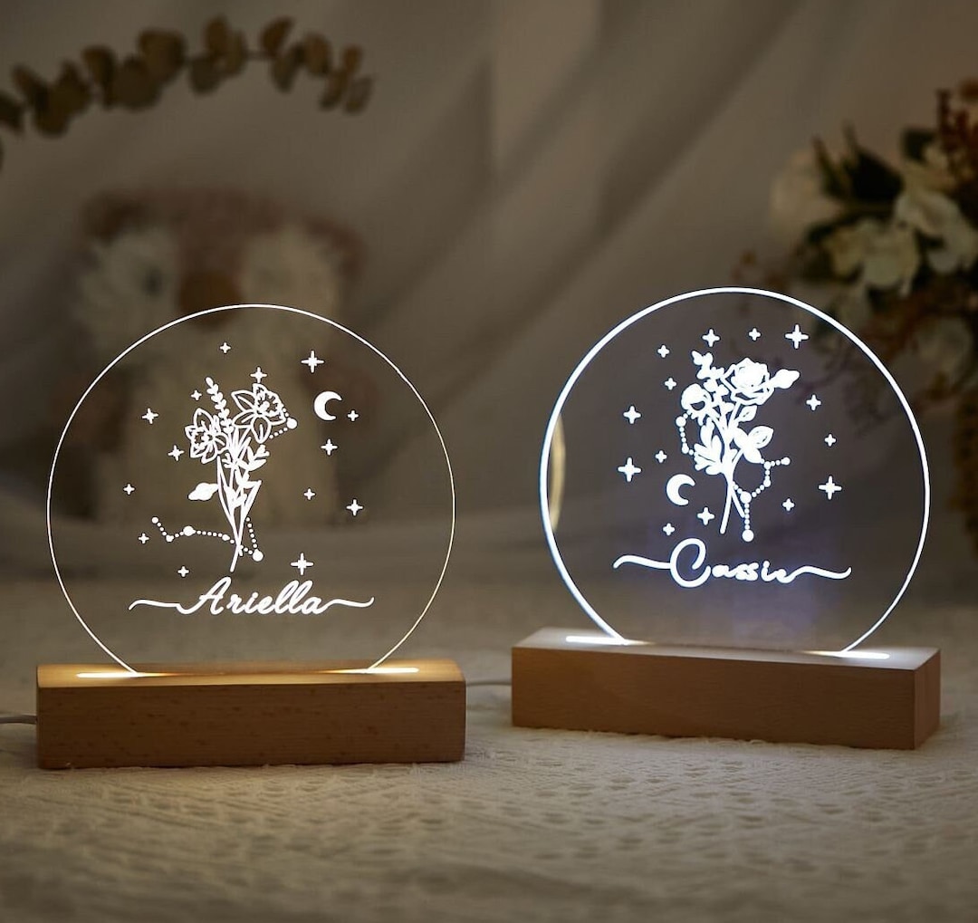 Birth Flower Night Light, Custom Led Night Lamp, Personalized Night ...