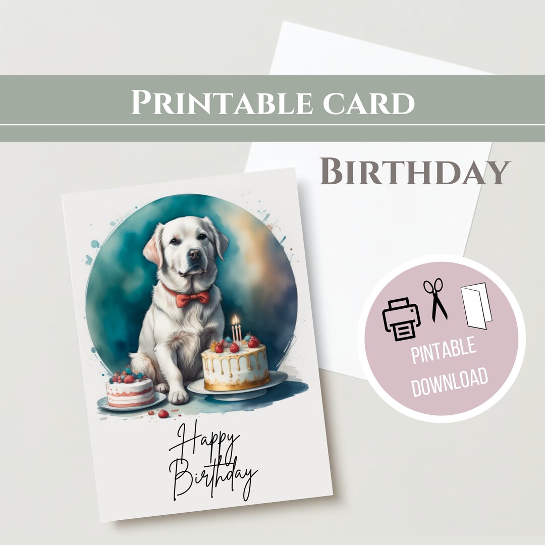 Printable Dog Birthday Folding Card, Pet Birthday, PDF, Easy Digital ...