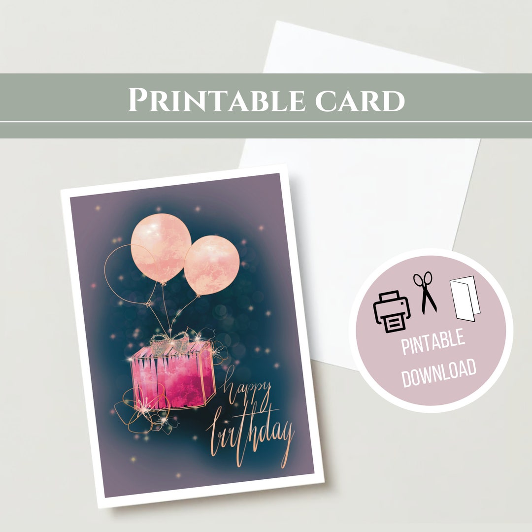 Birthday Card Pink Balloons Printable Birthday Folding Card - Etsy