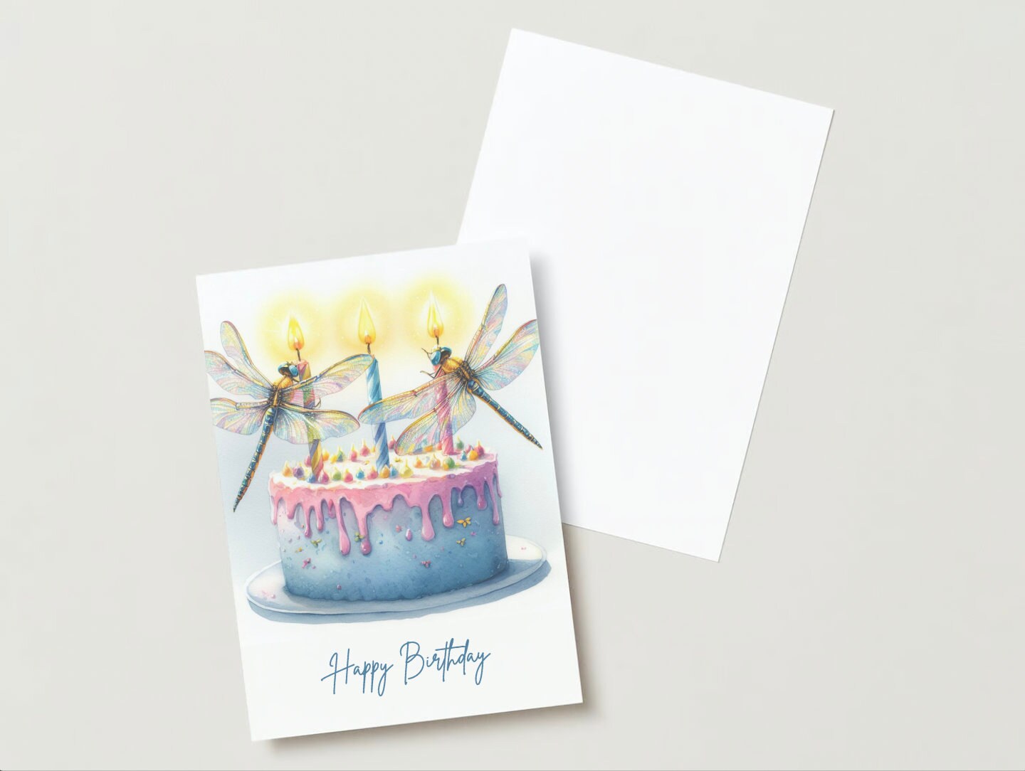 Printable Birthday Folding Card, Dragonfly Cake, PDF, Easy Digital ...