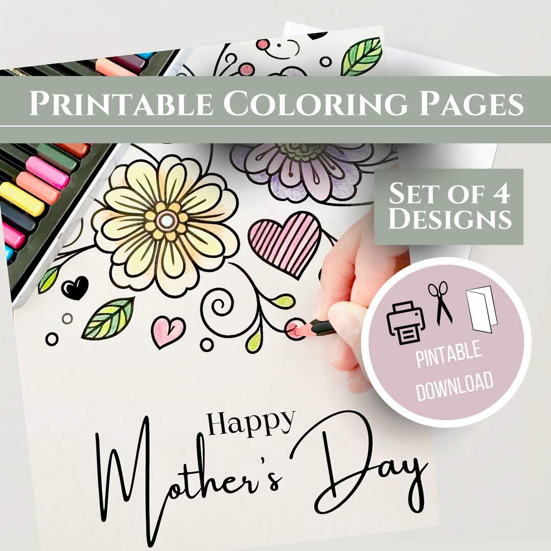 Printable Mother's Day Gift, 4 Coloring Pages, PDF, Easy Digital ...