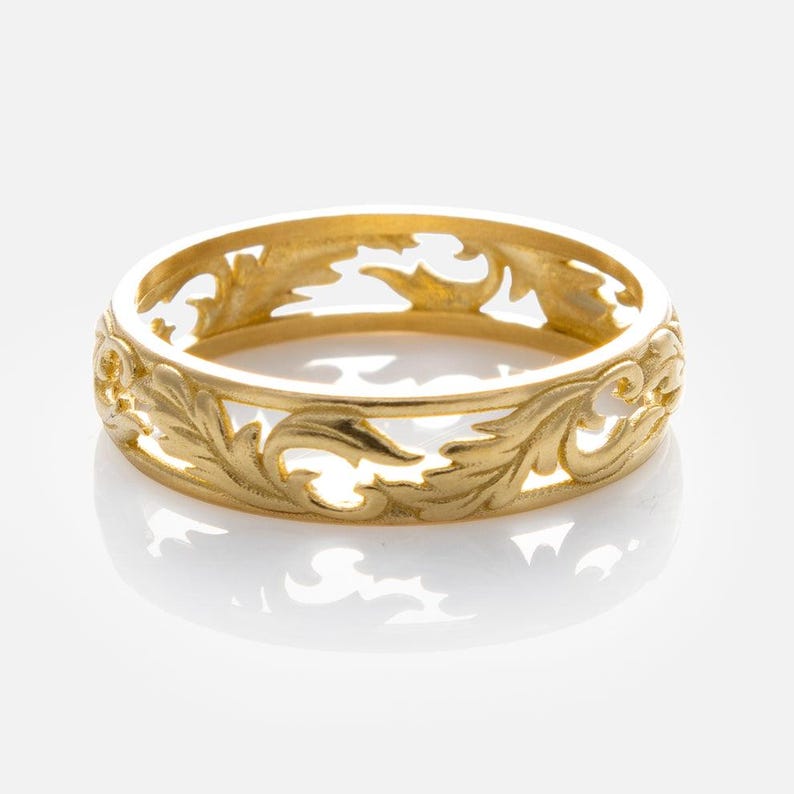 14K Solid Gold Filigree Ring: Vintage Openwork Band | Gift for Her ...