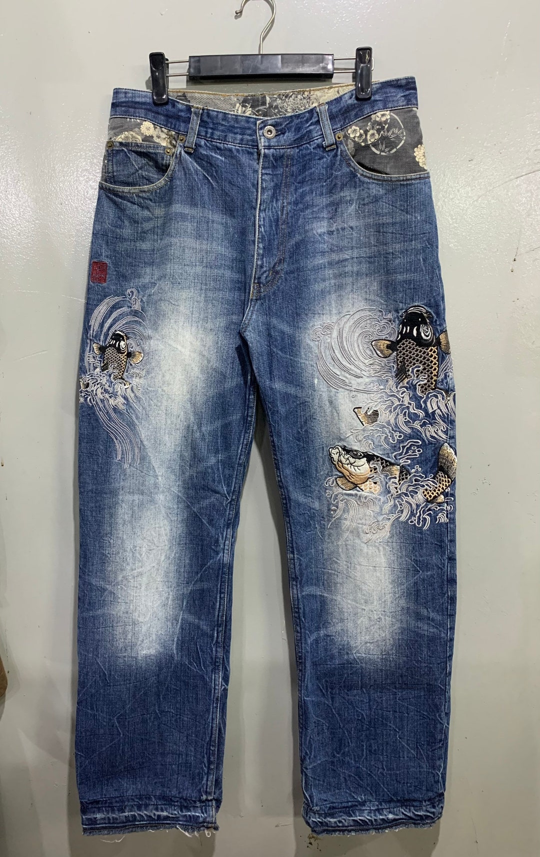 Japanese Brand Karakuri Tamashi Koi Fish Embroidery Jeans - Etsy