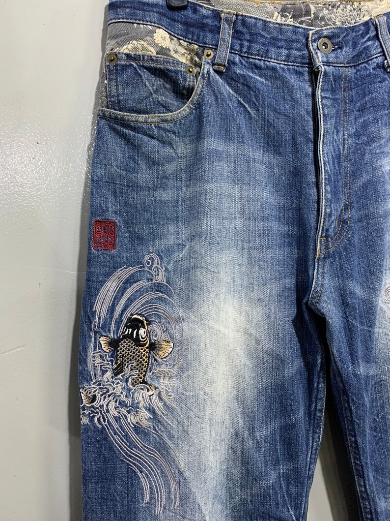 Japanese Brand Karakuri Tamashi Koi Fish Embroidery Jeans - Etsy