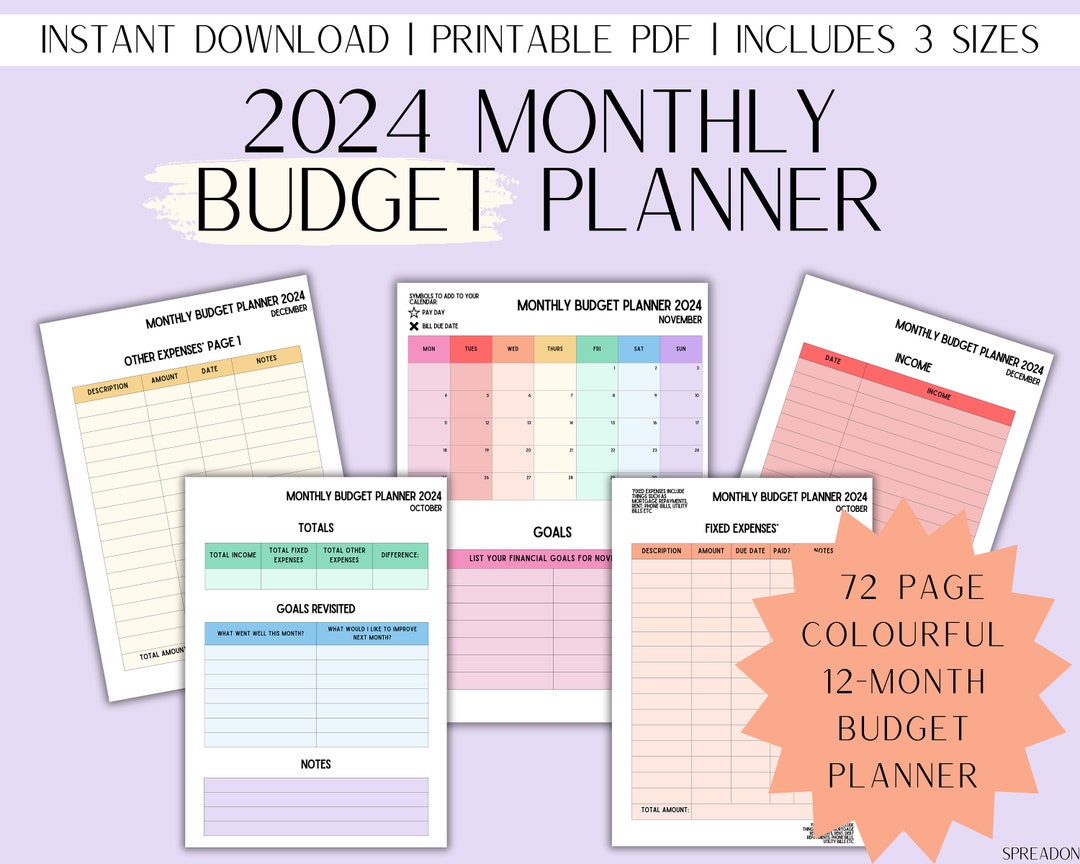 2024 Budget Planner Monthly Calendar Printable Budget 2024 12 Month ...