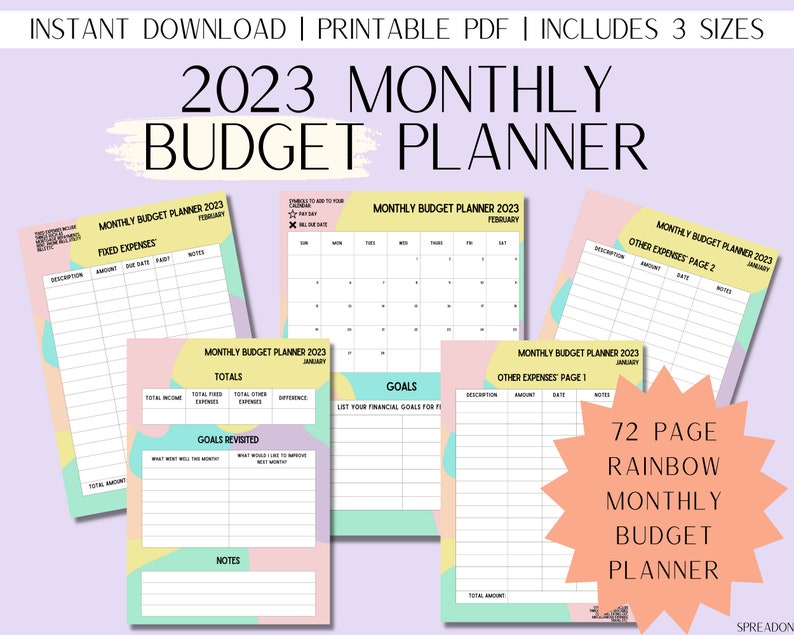 Monthly Budget Planner Printable Rainbow Budget Planner 2023 - Etsy ...