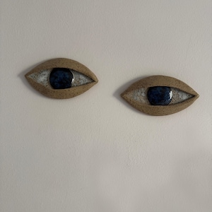 Handmade Stoneware Eye Wall Art: Rustic Blue Pottery Wall Hanging Decor ...