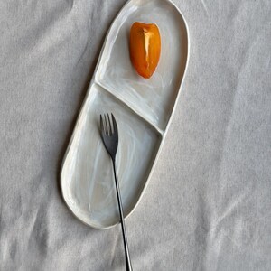 Ceramic Serving Platter With Divider, Handmade Minimalist Oval Dish - Etsy