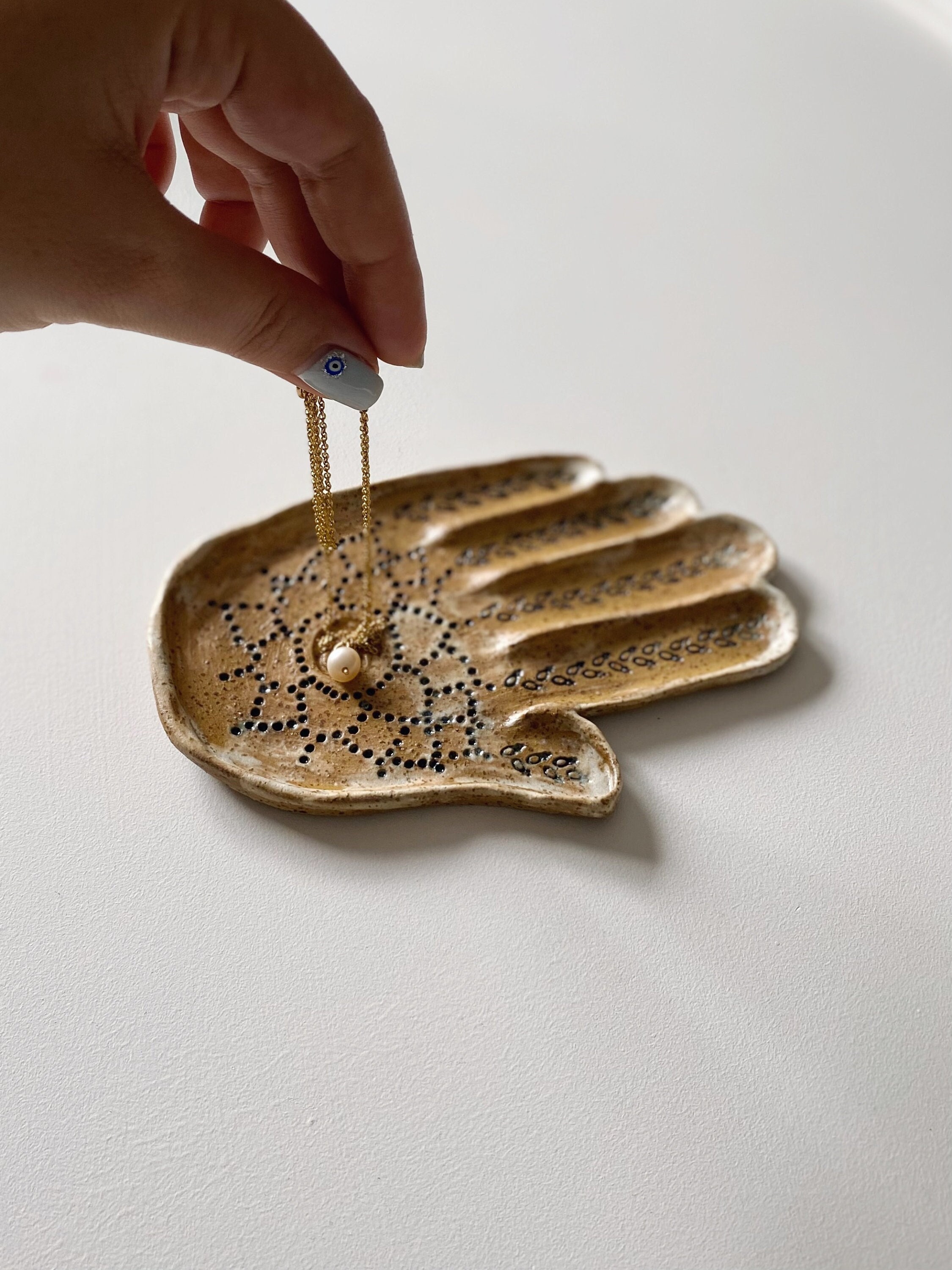 Handmade Ceramic Hamsa Jewelry Dish: Hand of Fatima Trinket Tray - Etsy