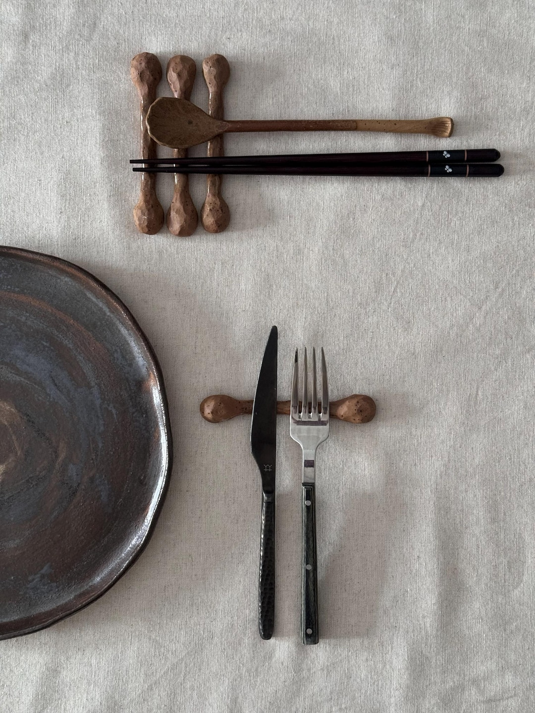 Handmade Stoneware Cutlery Rest Set: Japanese Minimalist Tableware - Etsy