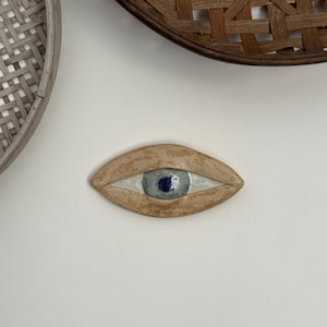 Handmade Stoneware Eye Wall Art: Rustic Blue Pottery Wall Hanging Decor ...