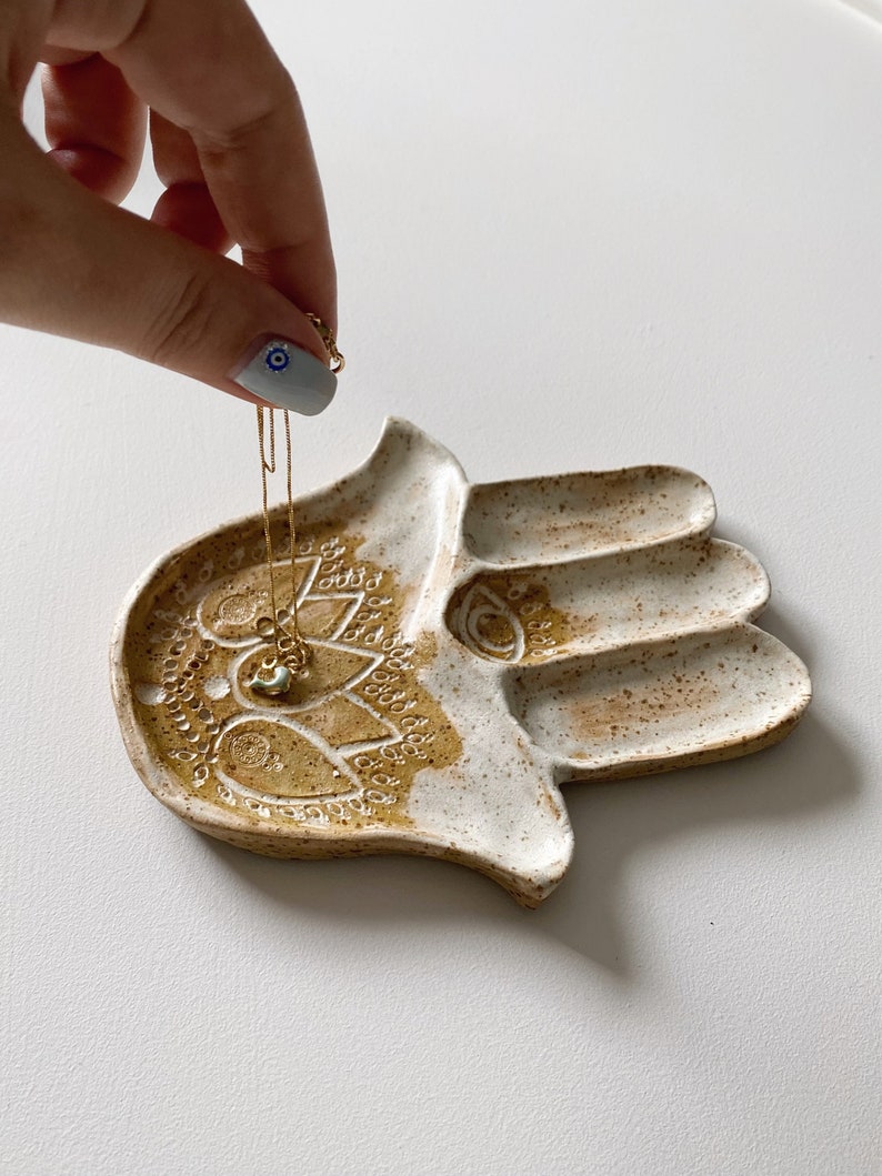 Handmade Ceramic Hamsa Jewelry Dish: Hand of Fatima Trinket Tray - Etsy