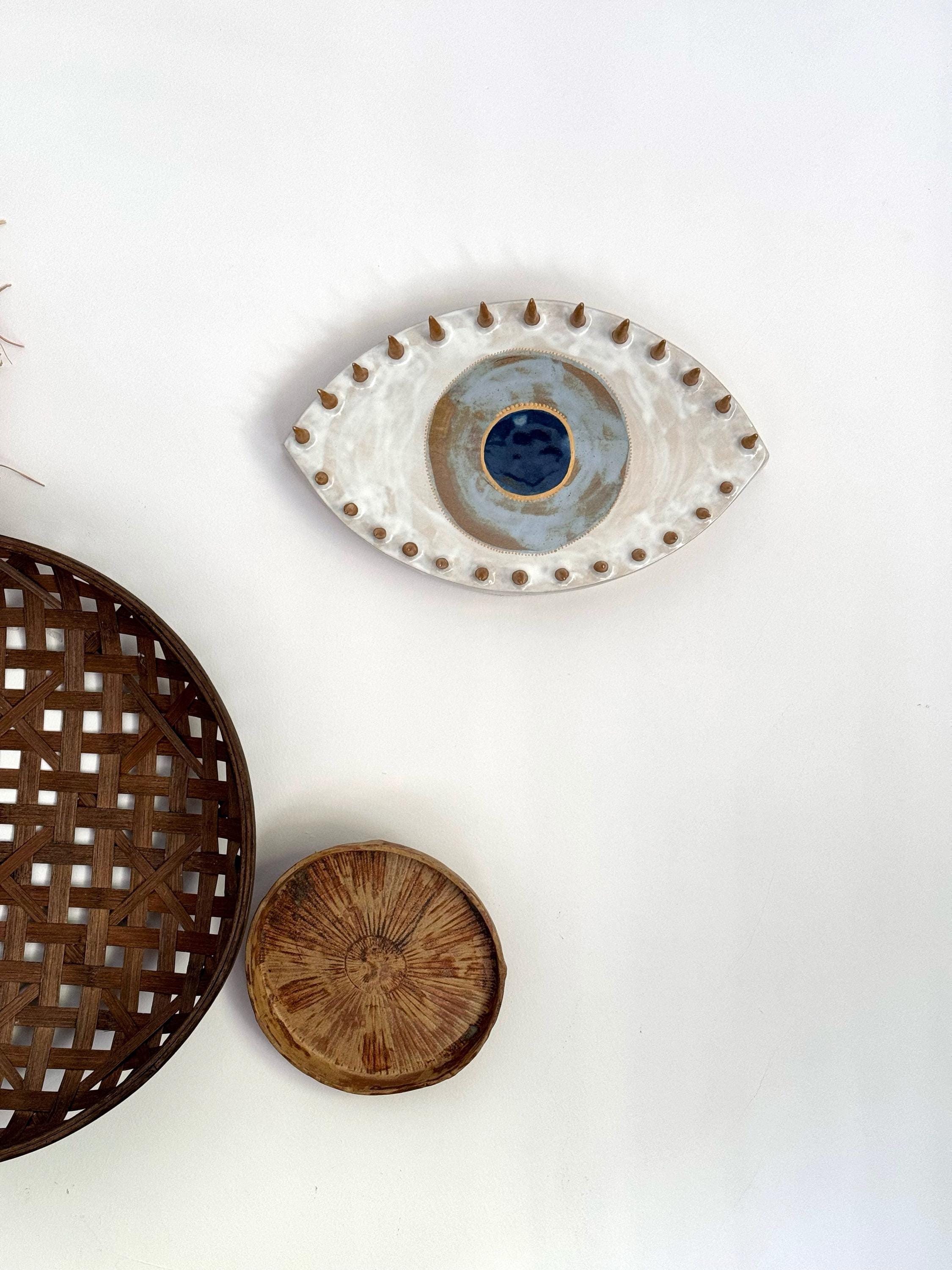 Handmade Ceramic Evil Eye Wall Hanging: 14K Gold Detail Home Protection ...