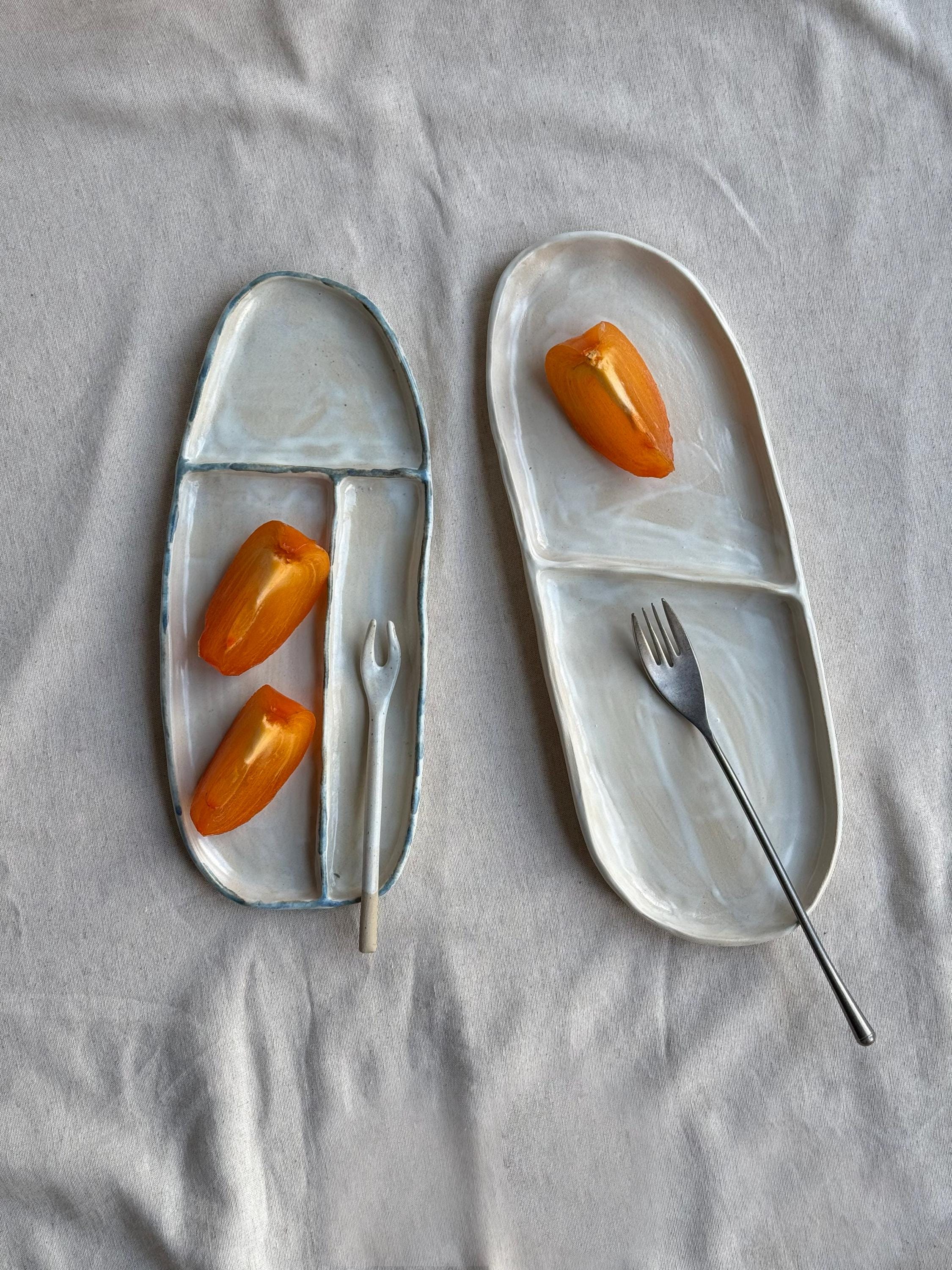 Ceramic Serving Platter With Divider, Handmade Pottery Minimalist Oval ...