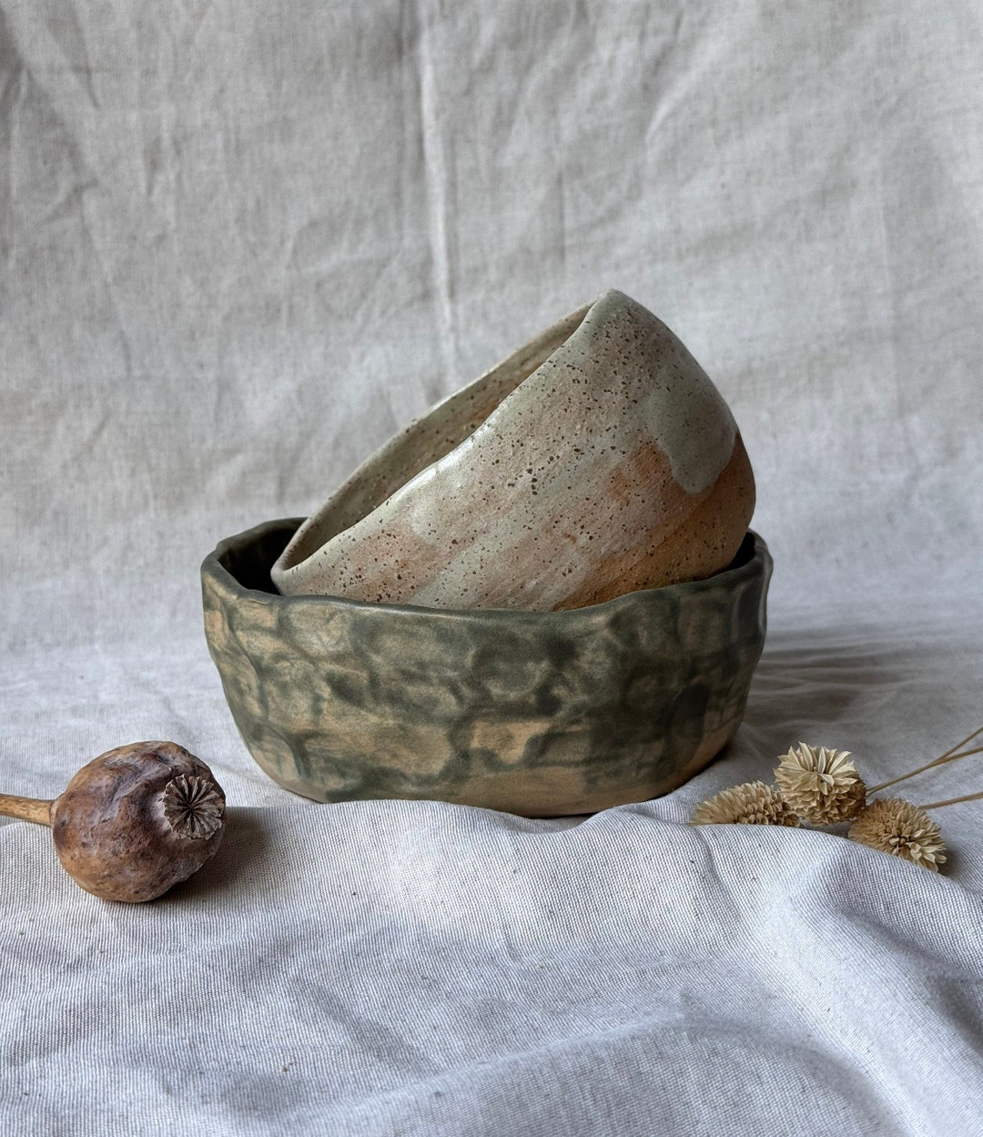 Rustic Ceramic Bowls Handmade Pottery Green Bowl Minimalist Kitchen ...