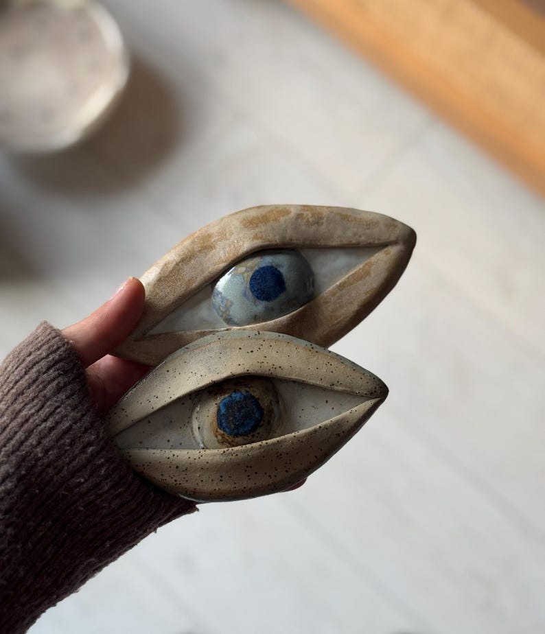 Ceramic Wall Eye Art: Handmade Stoneware Pottery, Rustic Antique Blue ...
