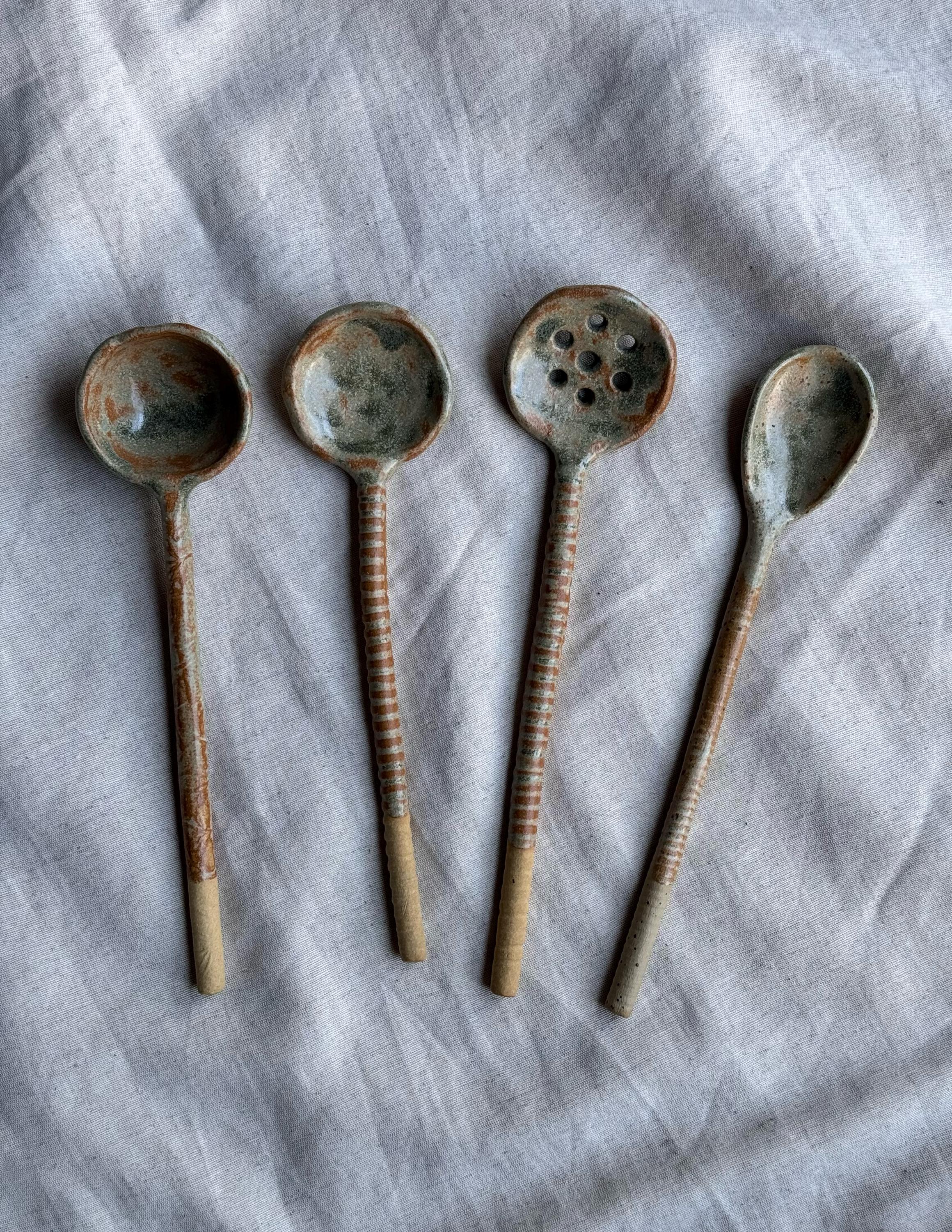 Handmade Speckled Ceramic Soup Spoon Set: Rustic Pottery Ladle - Etsy