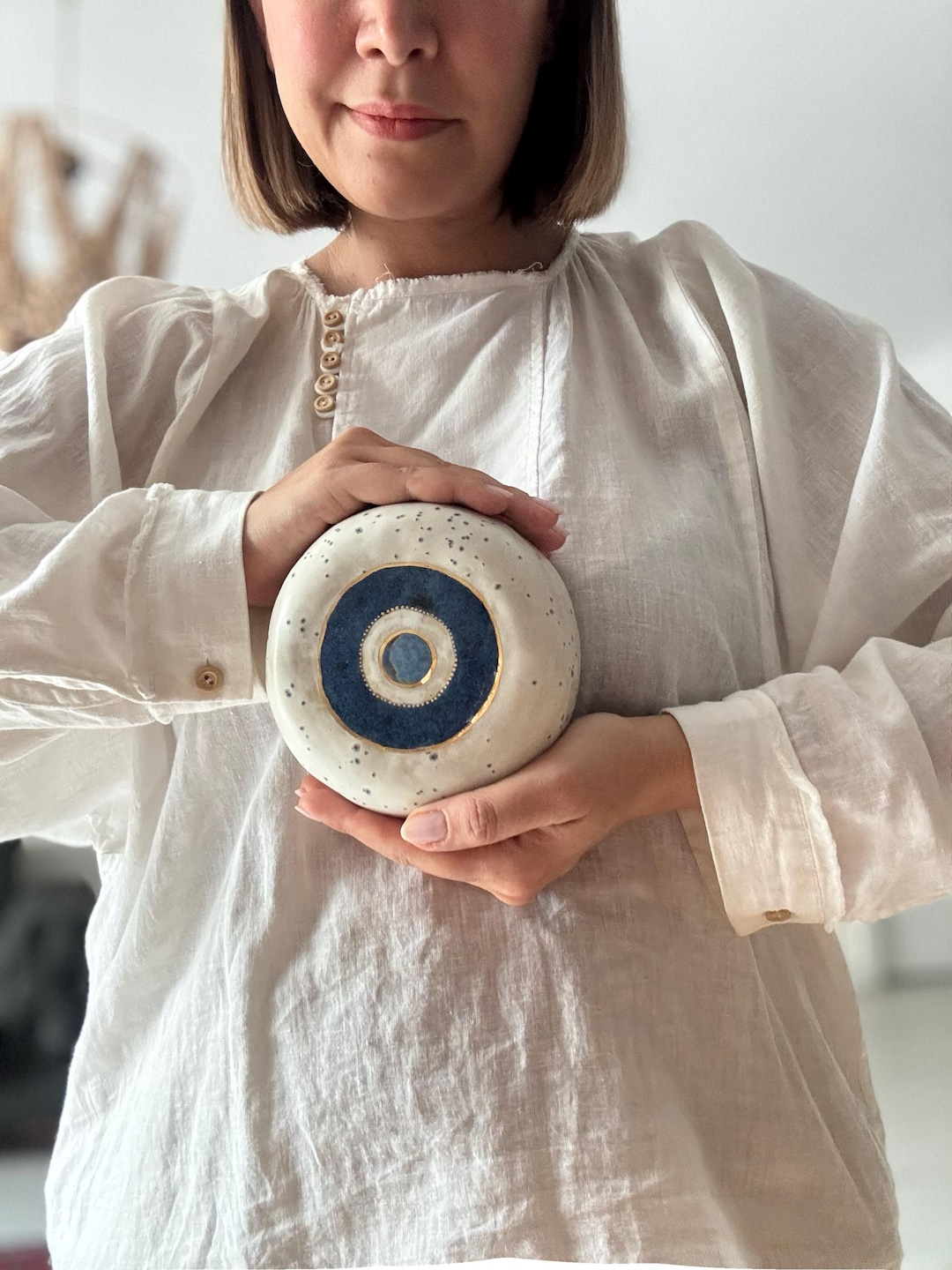 Handmade Ceramic Evil Eye Stand: Pottery Turkish Nazar Boncugu Decor ...