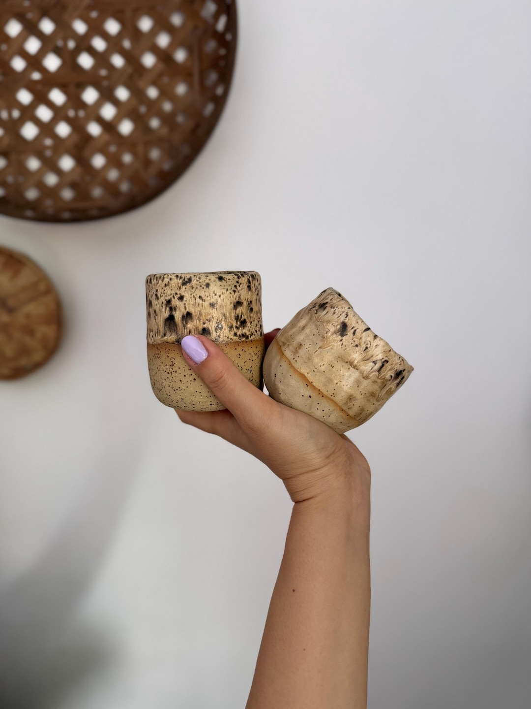 Handmade Ceramic Earthy Handleless Mugs: Pottery Unique Coffee Cup - Etsy