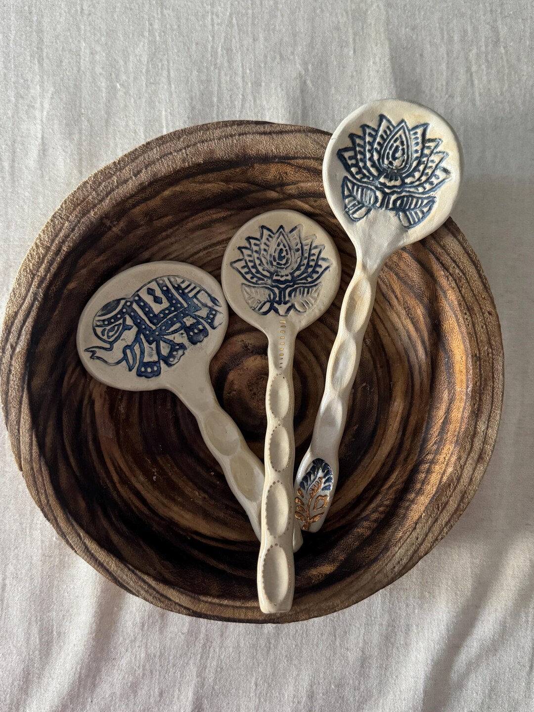 Handmade Decorative Ceramic Spoon | Bohemian Style | Lotus Embossed ...