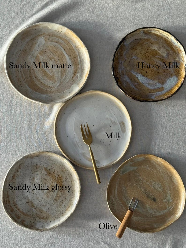 Handmade Ceramic Neutral Dessert Plates , Vintage Pottery Medium Plate ...