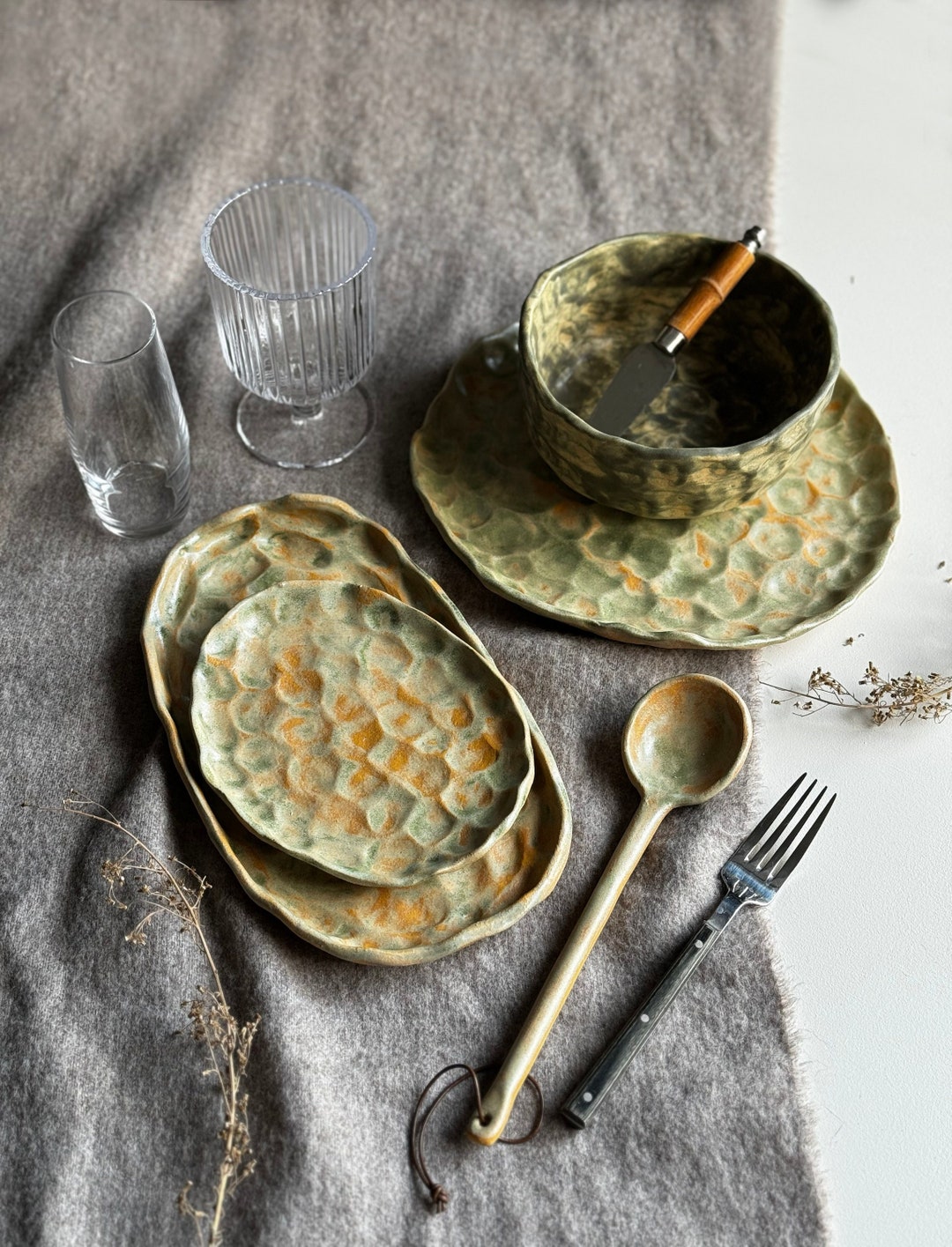 Platos de cerámica para servir, vajilla rústica, platos de recepción ...