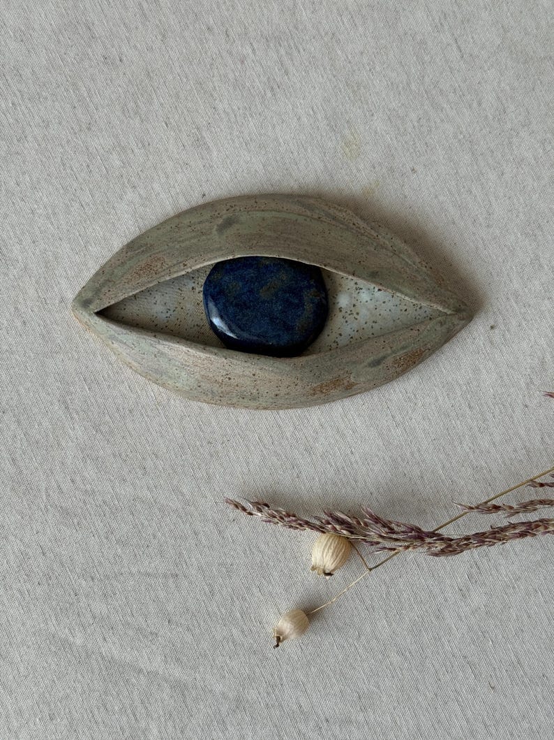 Ceramic Wall Eye Art: Handmade Stoneware Pottery, Rustic Antique Blue ...