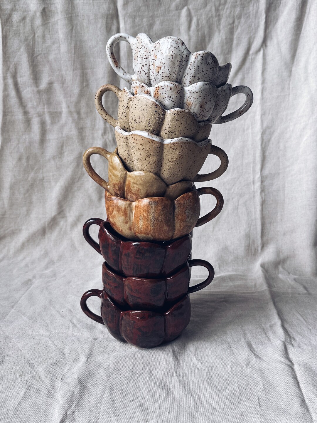 Hand-built Stoneware Petal Mug and Saucer Set – Toasted Floral Latte ...